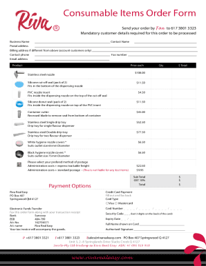 Fillable Online Consumable Items Order Form - Riva Real Easy Fax Email ...
