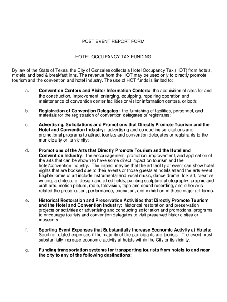 Fillable Online POST EVENT REPORT FORM HOTEL OCCUPANCY TAX ... Fax ...