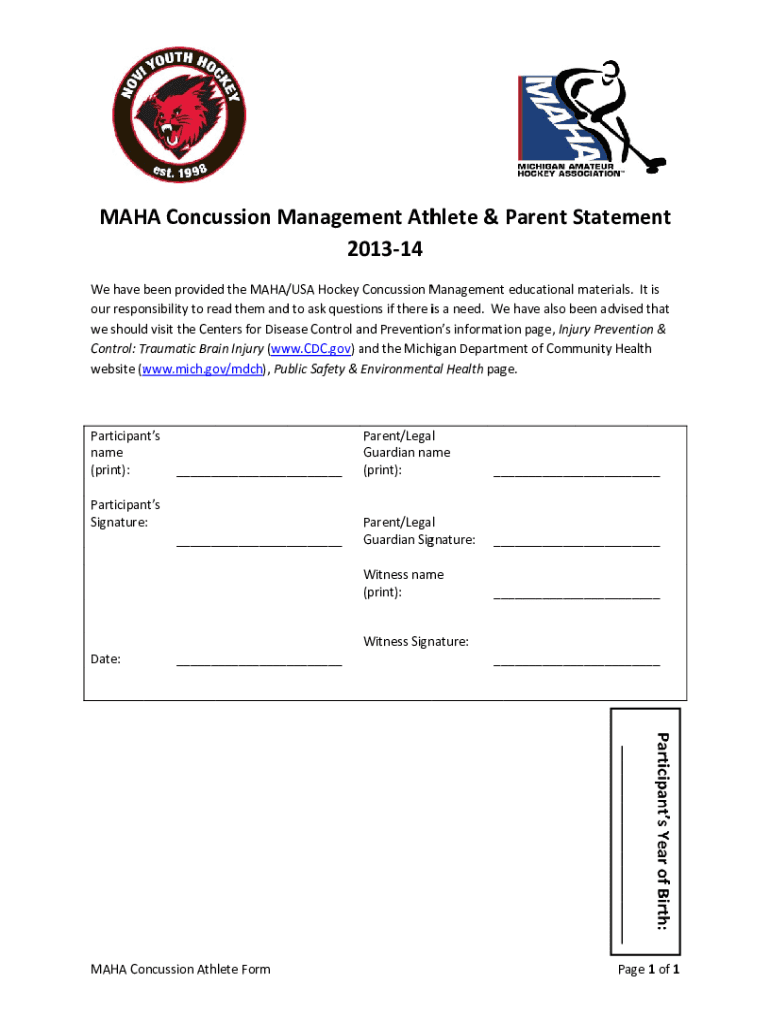 Fillable Online MAHA Concussion Athlete Form Fax Email Print - pdfFiller