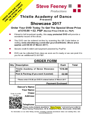 Fillable Online Order Form Thistle Academy of Dance Order Form 2016 Fax ...
