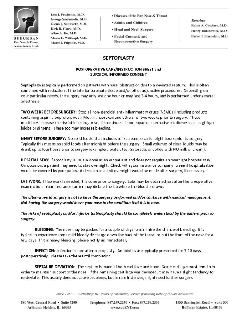 Fillable Online POSTOPERATIVE CARE/INSTRUCTION SHEET and SURGICAL ...