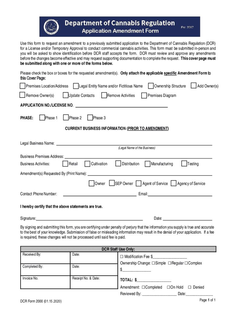 Fillable Online Application Amendment Form - Department of Cannabis ... Fax Email Print - pdfFiller
