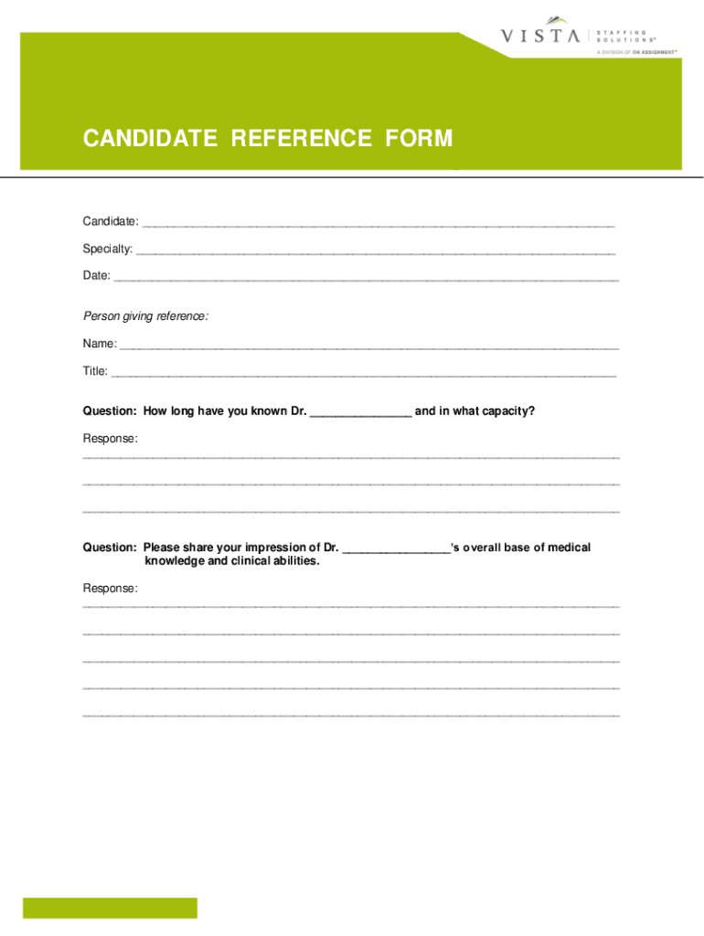 Fillable Online CANDIDATE REFERENCE FORMsay Response Fax Email Print - pdfFiller