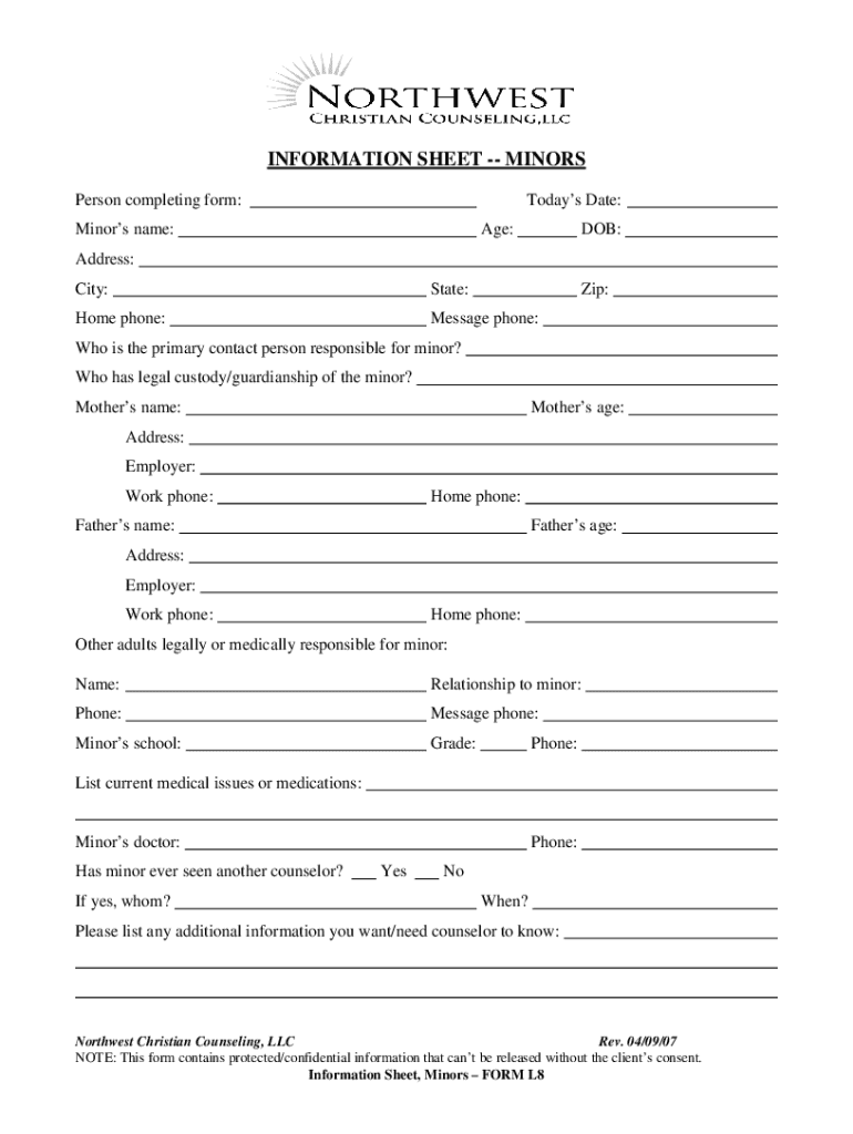 Fillable Online FINAL, Information Sheet, Minors L8, green.doc Fax ...