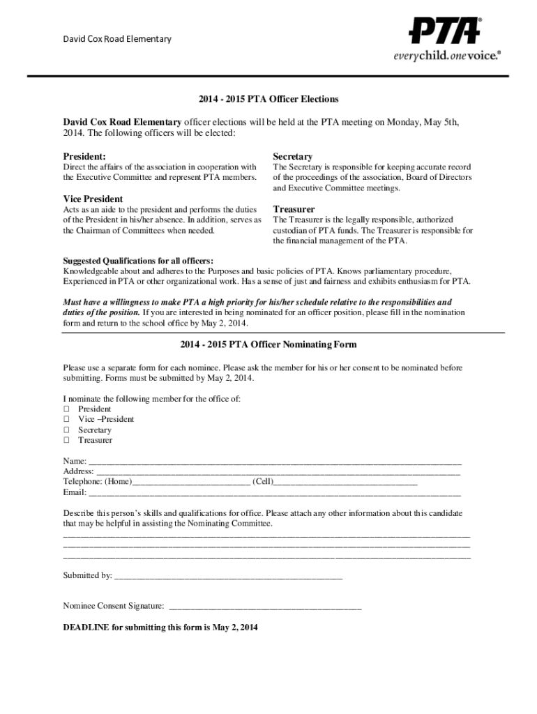 Fillable Online Pta Vice President Fax Email Print - pdfFiller