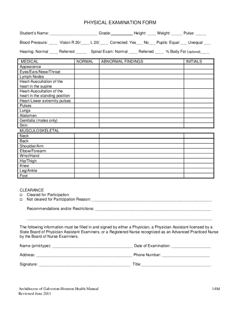 Fillable Online CISD requires an annual physical exam for Athletics ...