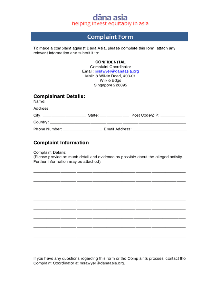 Fillable Online Complaint Registration Form - Complaints Board ...