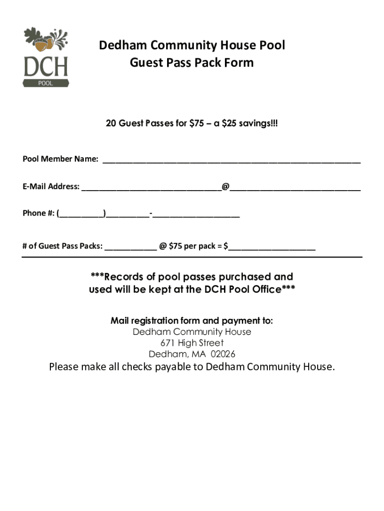 Fillable Online Dedham Community House Pool Fax Email Print - pdfFiller
