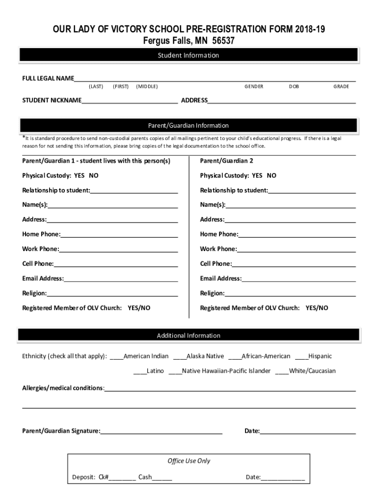 Fillable Online Our Lady of Victory Catholic Church - Forms/Registrations Fax Email Print ...