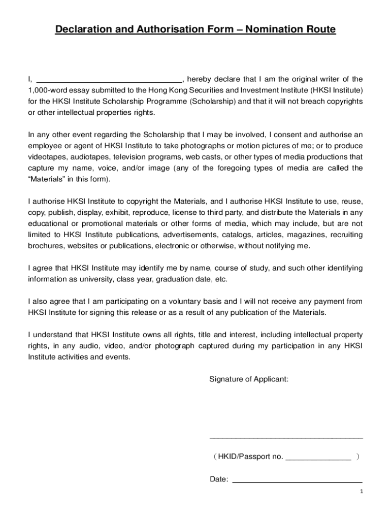 Fillable Online Declaration and Authorisation Form Nomination Route Fax ...