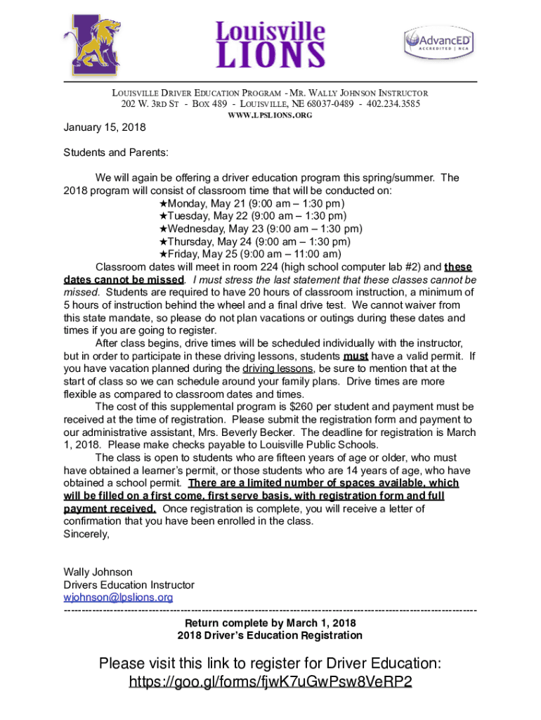Fillable Online Driver Ed Letter-Registraton Form Fax Email Print ...