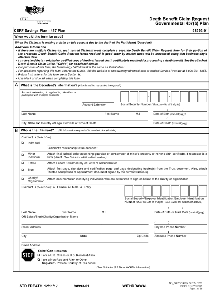 Fillable Online Claim for Death Benefits - OPM.gov Fax Email Print ...