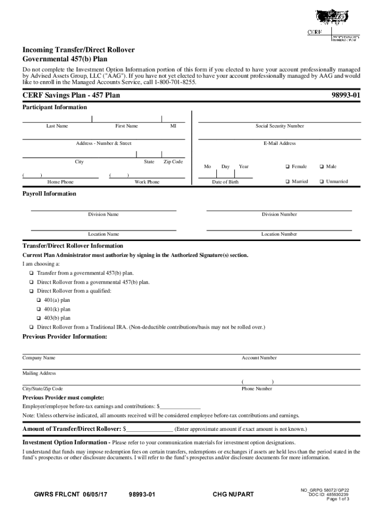 Fillable Online INCOMING DIRECT ROLLOVER/TRANSFER FOR GOVERNMENTAL pLANS ... Fax Email Print ...