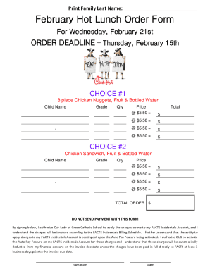 Fillable Online 2017-2018 - PTG - Chick-Fil-A Order Form - February ...