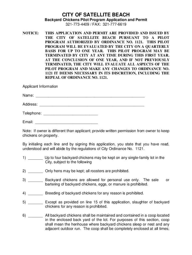 Fillable Online Backyard Chickens Pilot Program Application and Permit ...