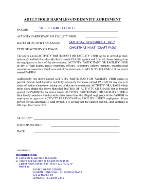 Fillable Online 17 Printable hold harmless indemnity agreement Forms ...