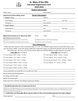 Fillable Online Preschool Registration Form - MTL Fax Email Print ...