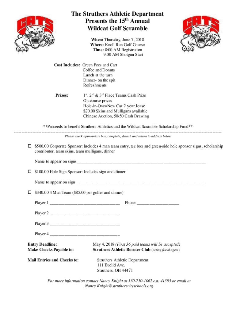 Fillable Online Home of the Struthers City Schools Athletic Department ...