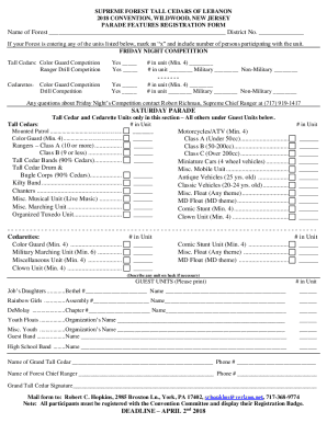 Fillable Online Parade Features Registration Form. Parade Features ...
