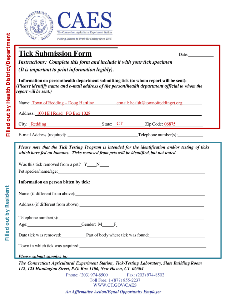 Fillable Online Tick Submission Form - Plainville - Southington ...