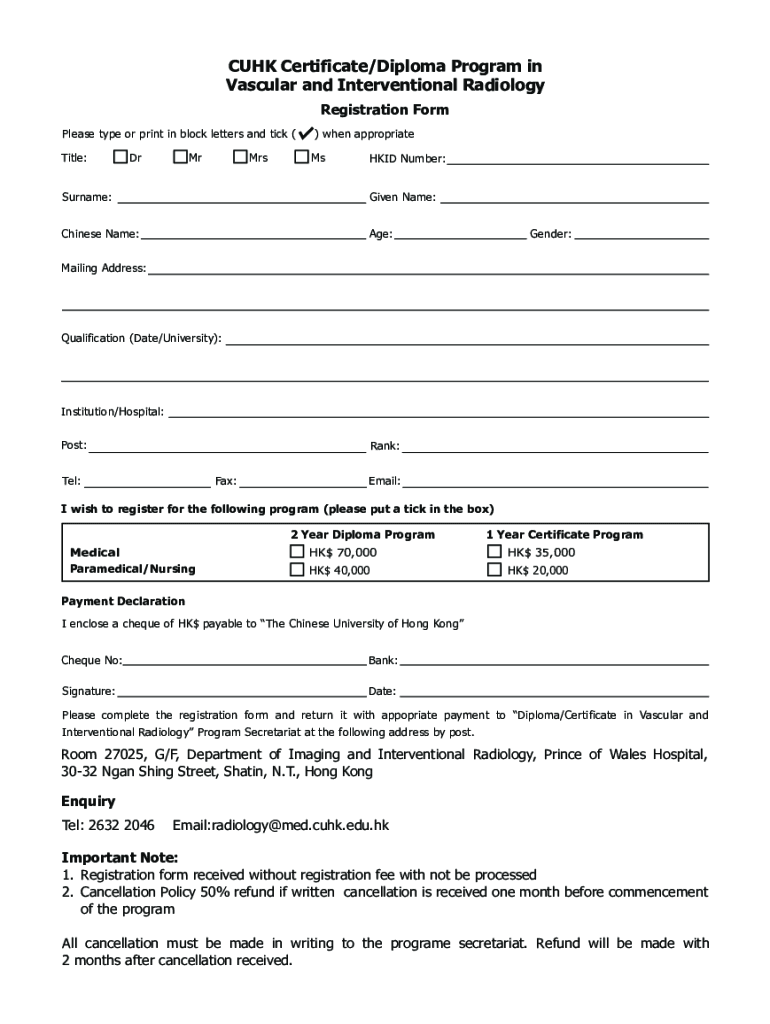 Fillable Online Certificate in Vascular Interventional Radiography ...