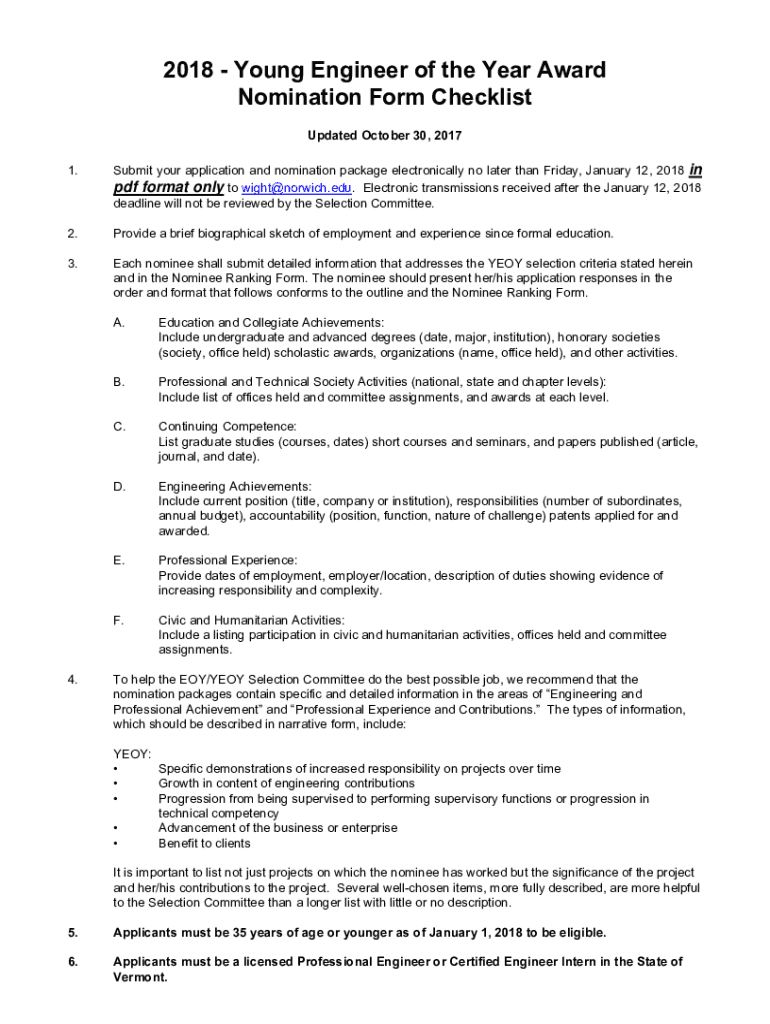 Fillable Online 2019 - Engineer of the Year Award Nomination Form ...