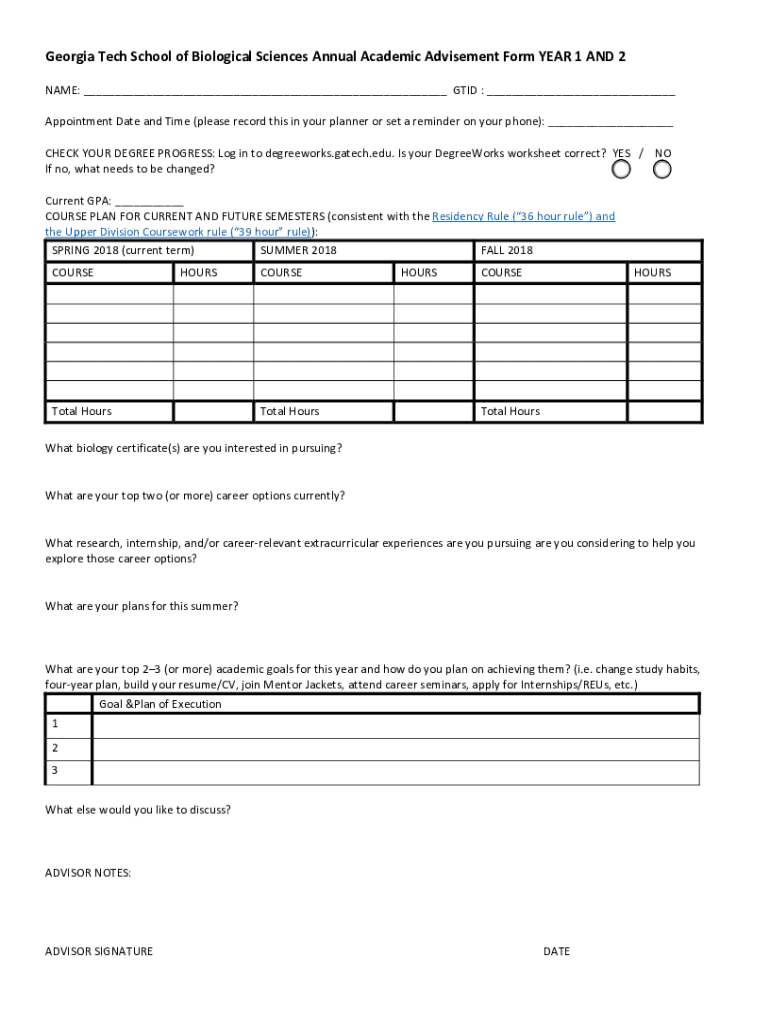 Fillable Online biosci gatech Spring 19 Georgia Tech School of ...