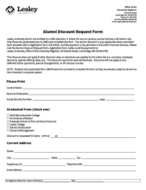 Fillable Online Lesley University Alumni Discount Request Form Fax ...