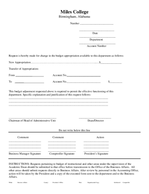 Fillable Online Budget Form - Transfer of Appropriation Form - Blank ...