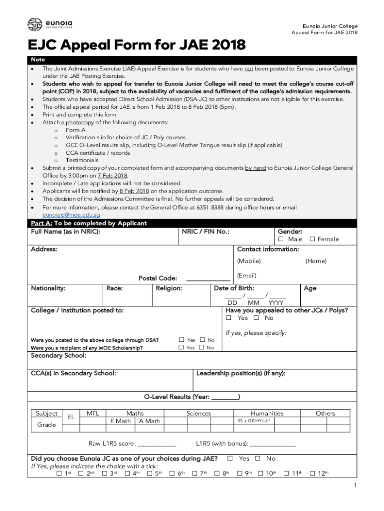 Fillable Online Joint Admissions Exercise (JAE)Ministry of Education ...