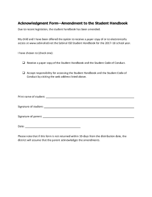 Fillable Online 2017-2018 Student Handbook-Amendment to the Student ...