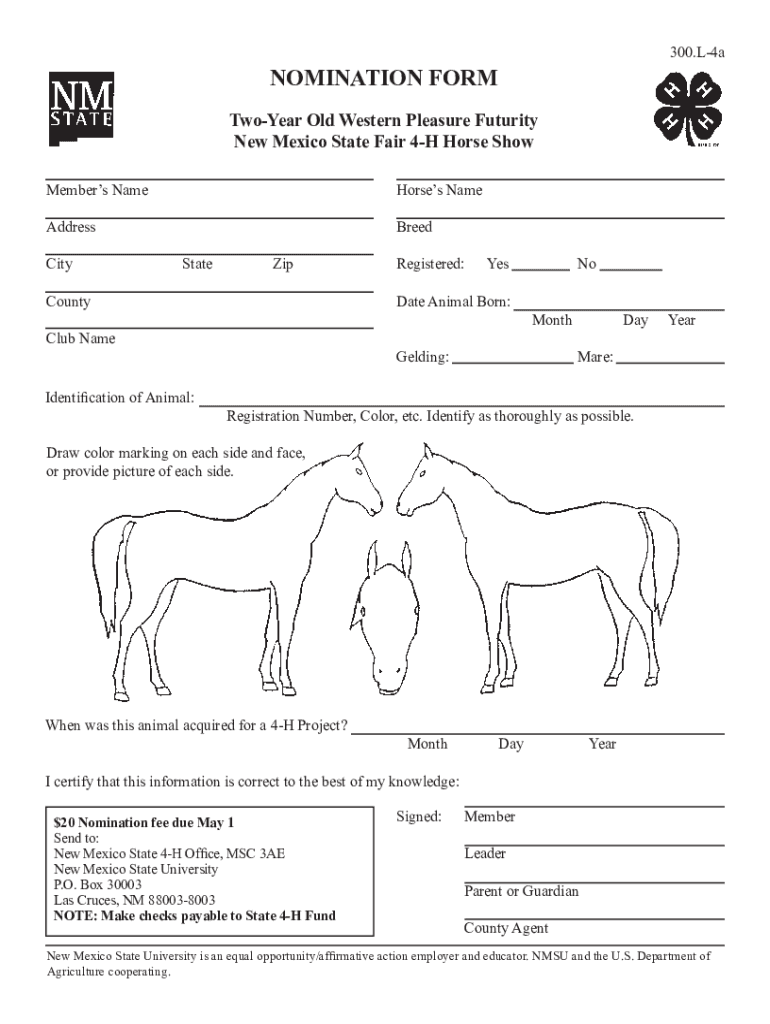 Fillable Online aces nmsu Nomination Form. Two-Year Old Western Pleasure Futurity Fax Email ...
