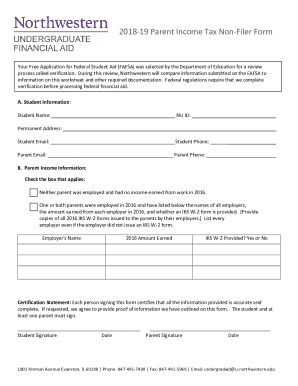Fillable Online 2018-19 Parent Income Tax Non-Filer Form Fax Email Print - pdfFiller