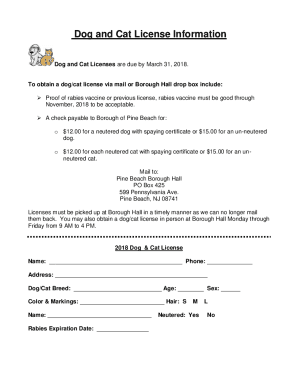 Fillable Online Dog and Cat License Information - Pine Beach Borough ...