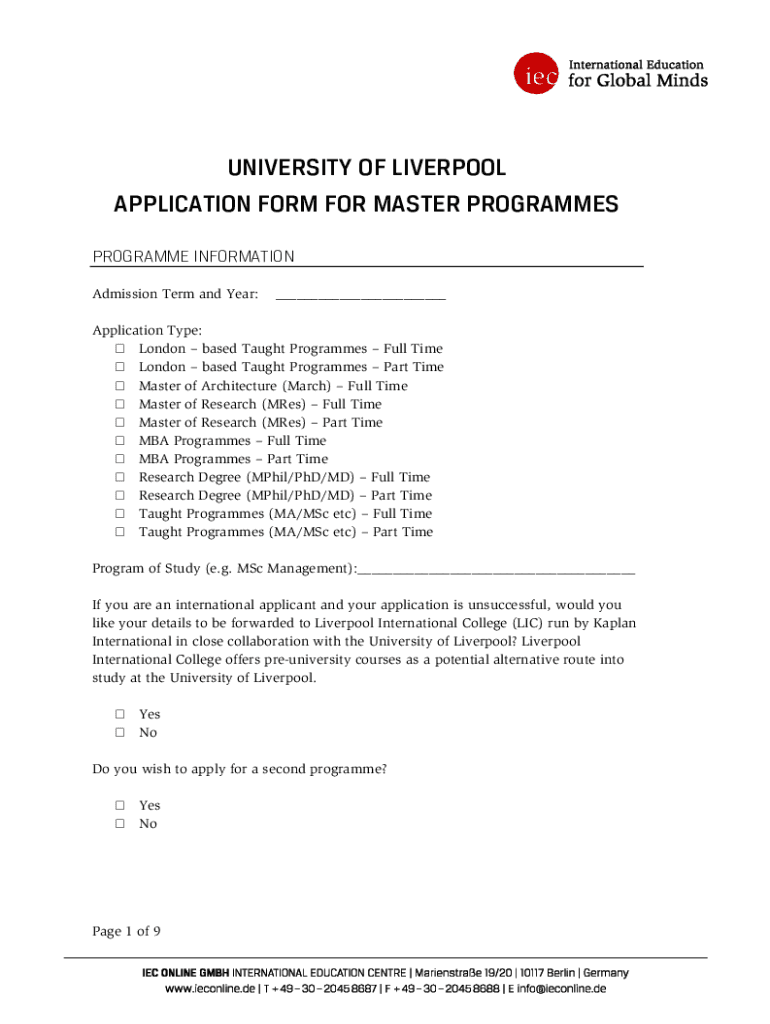 Fillable Online Master of Public Health MPH - University of Liverpool ...
