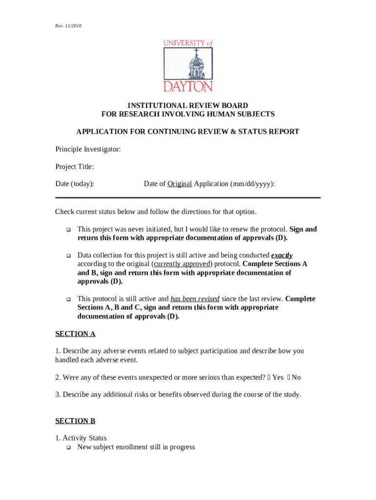 INSTITUTIONAL REVIEW BOARD - udayton.edu Doc Template | pdfFiller