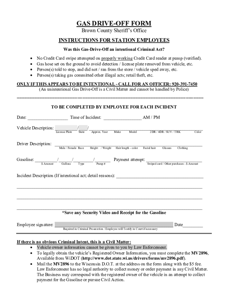 Fillable Online Gas Drive-Off Incident Form Fax Email Print - pdfFiller
