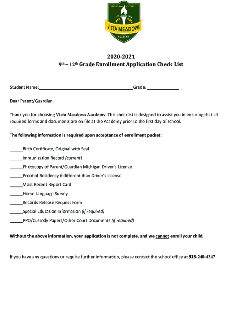 Fillable Online VMA Student Enrollment Application 2020-2021.pdf ...