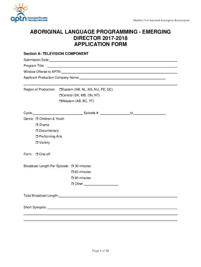 Fillable Online APTN Television Pre-Development Application Form Fax ...