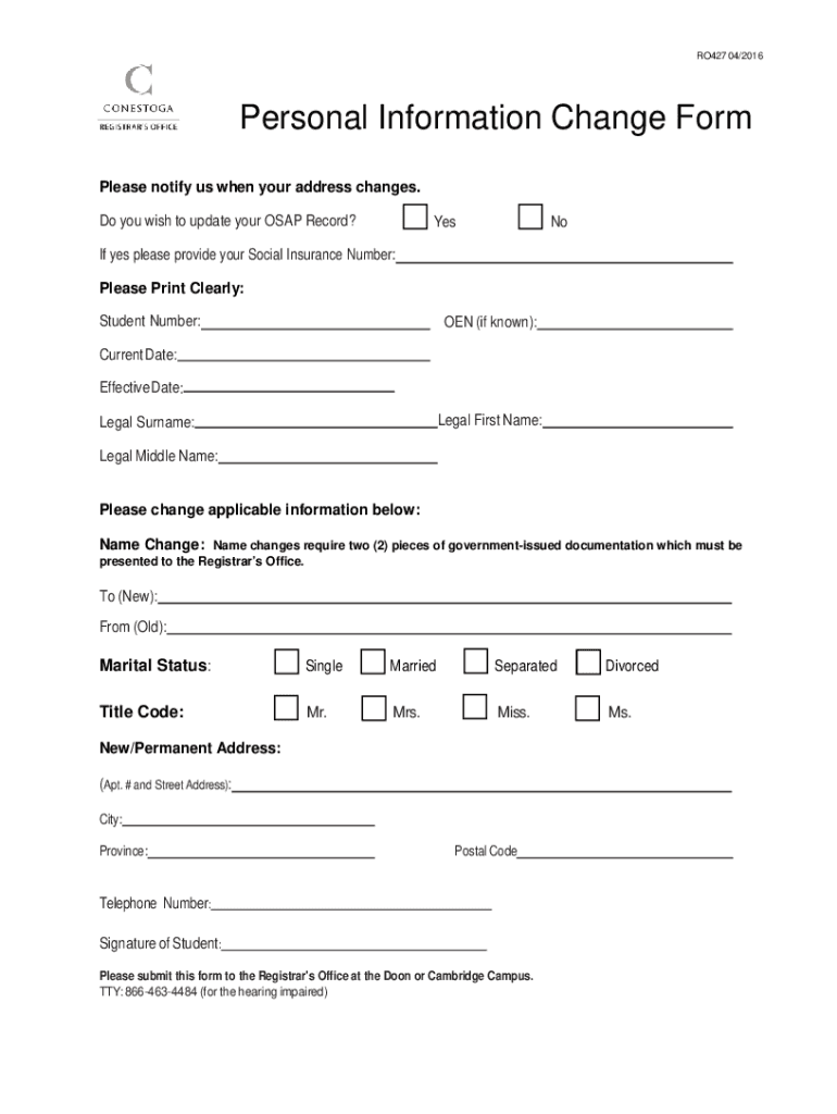 Fillable Online cms conestogac on Please notify us when your address ...