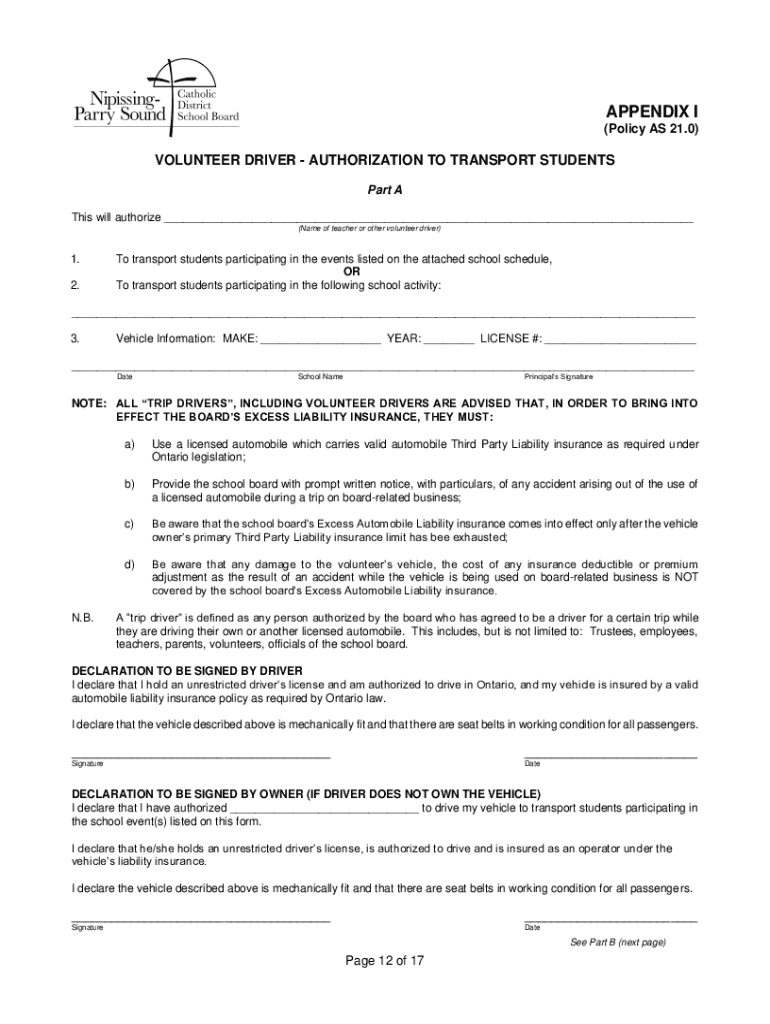 Fillable Online npsc edu on VOLUNTEER DRIVER - AUTHORIZATION TO ...