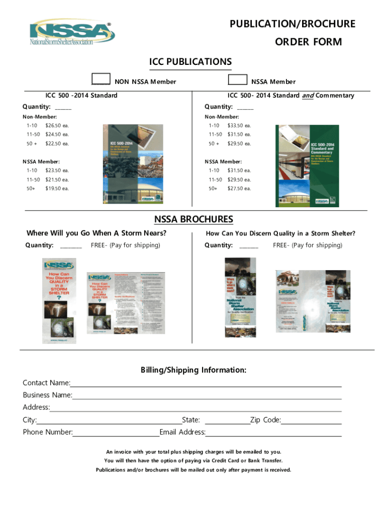 Fillable Online Order Form Publication Brochure - NSSA Fax Email Print ...