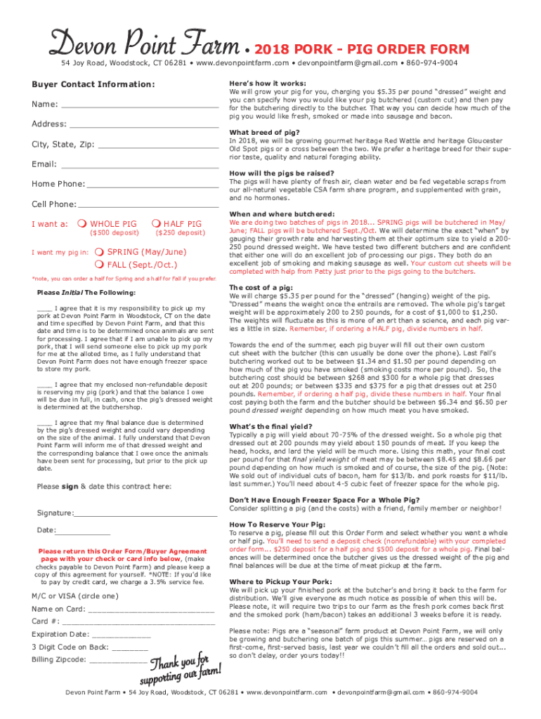 Fillable Online Devon Point Farm - Farm, Grass Fed Beef, Heritage Pork ...