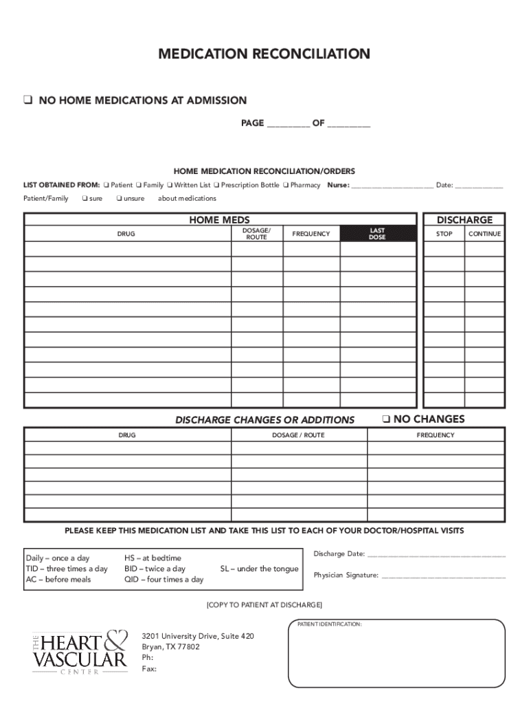 Fillable Online Medication reconciliation: Coming to a hospital near ...