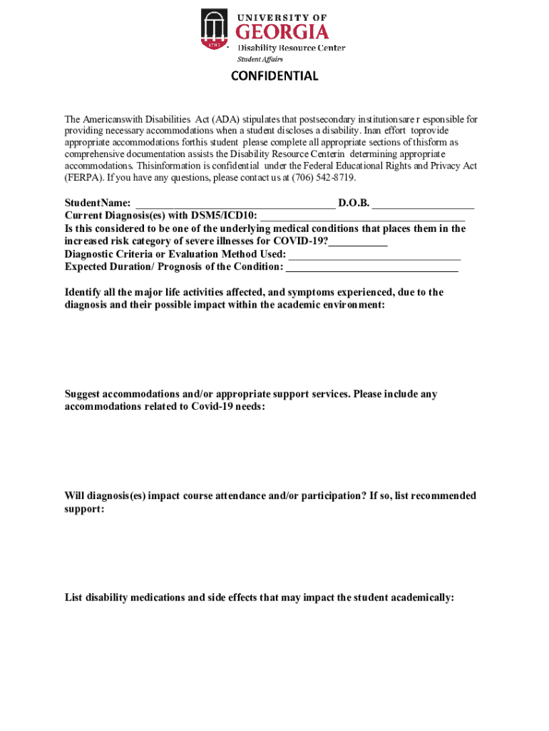 Fillable Online drc uga Documentation Request Form - July 2020 - UGA ...