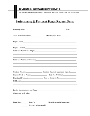 Fillable Online Performance & Payment Bonds Request Form Fax Email ...