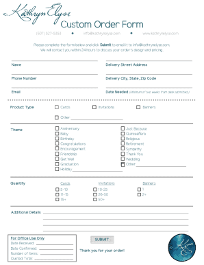 Fillable Online Order Form Template Custom Order Form Editable Order ...