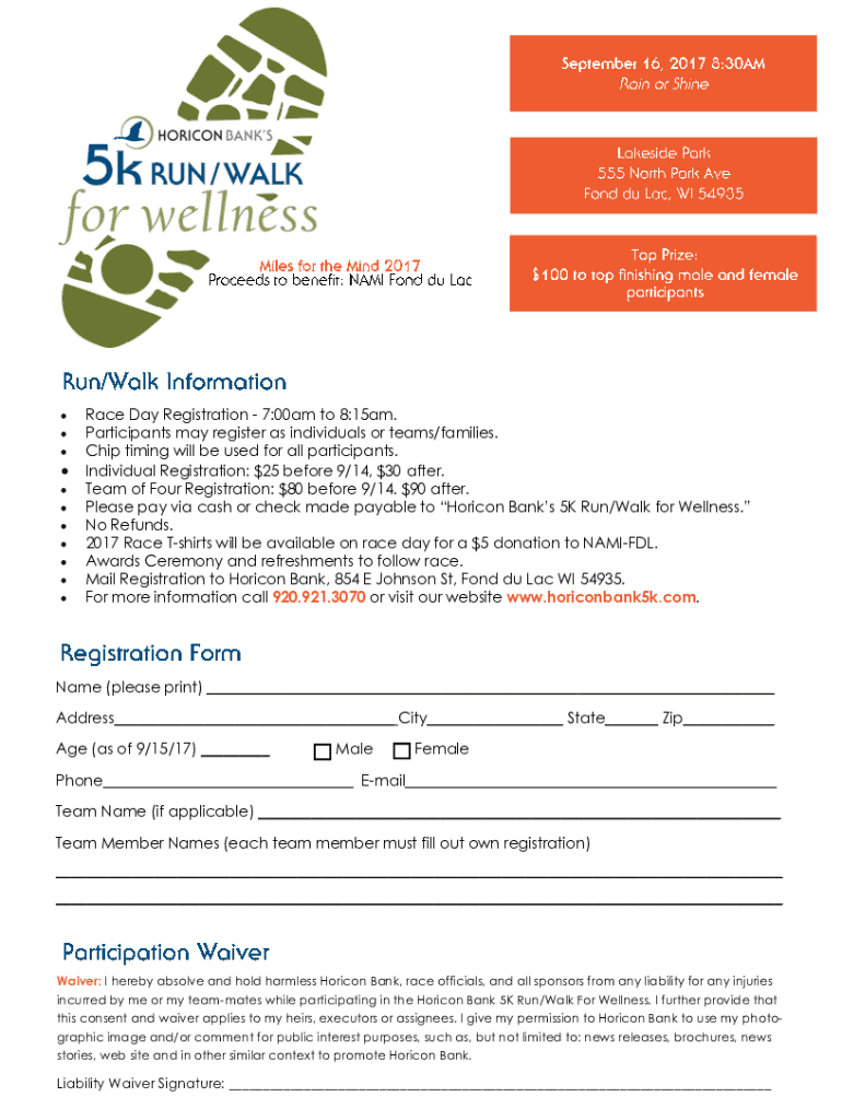 Fillable Online Race Day Registration - 7:00am to 8:15am.Participants ...