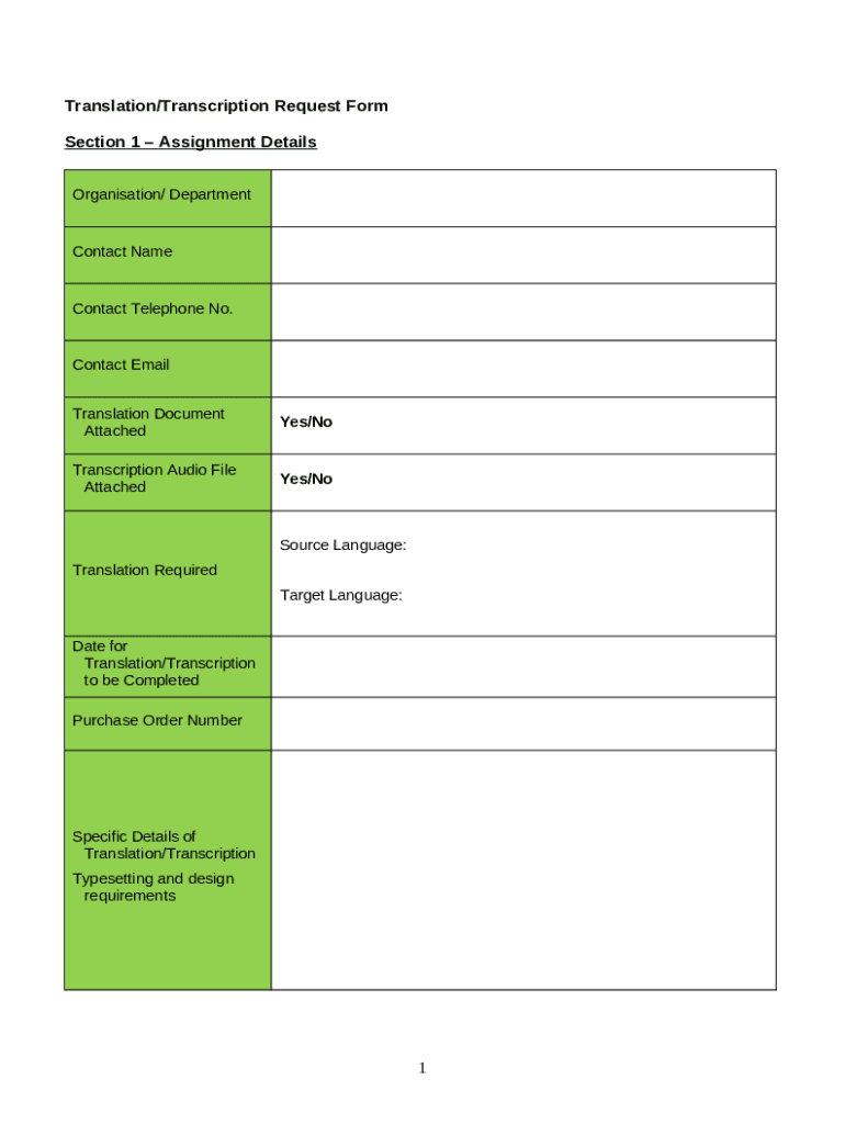 Translation/Transcription Request Doc Template | pdfFiller