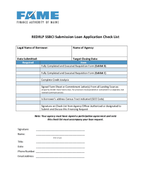 Fillable Online REDRLP SSBCI Submission Loan Application Check List Fax ...